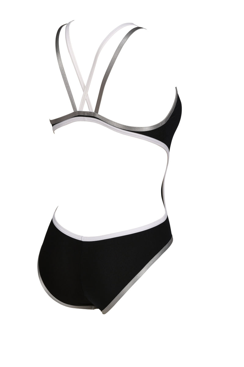 Women's One Double Cross Back One Piece Black - White - Silver – Not ...